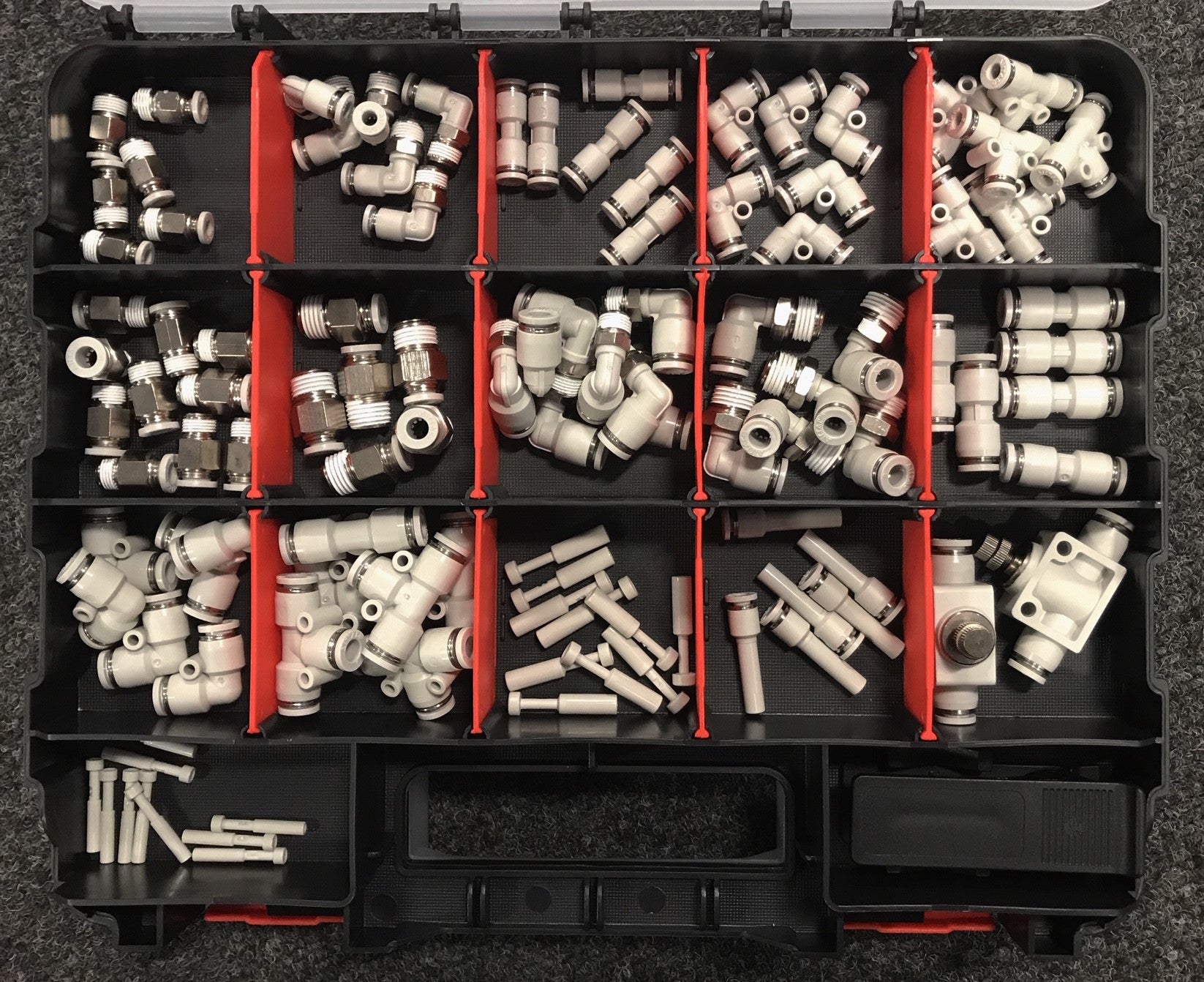 194 Piece Double Sided Assortment Box of Pneumatic Push-In Fittings ...