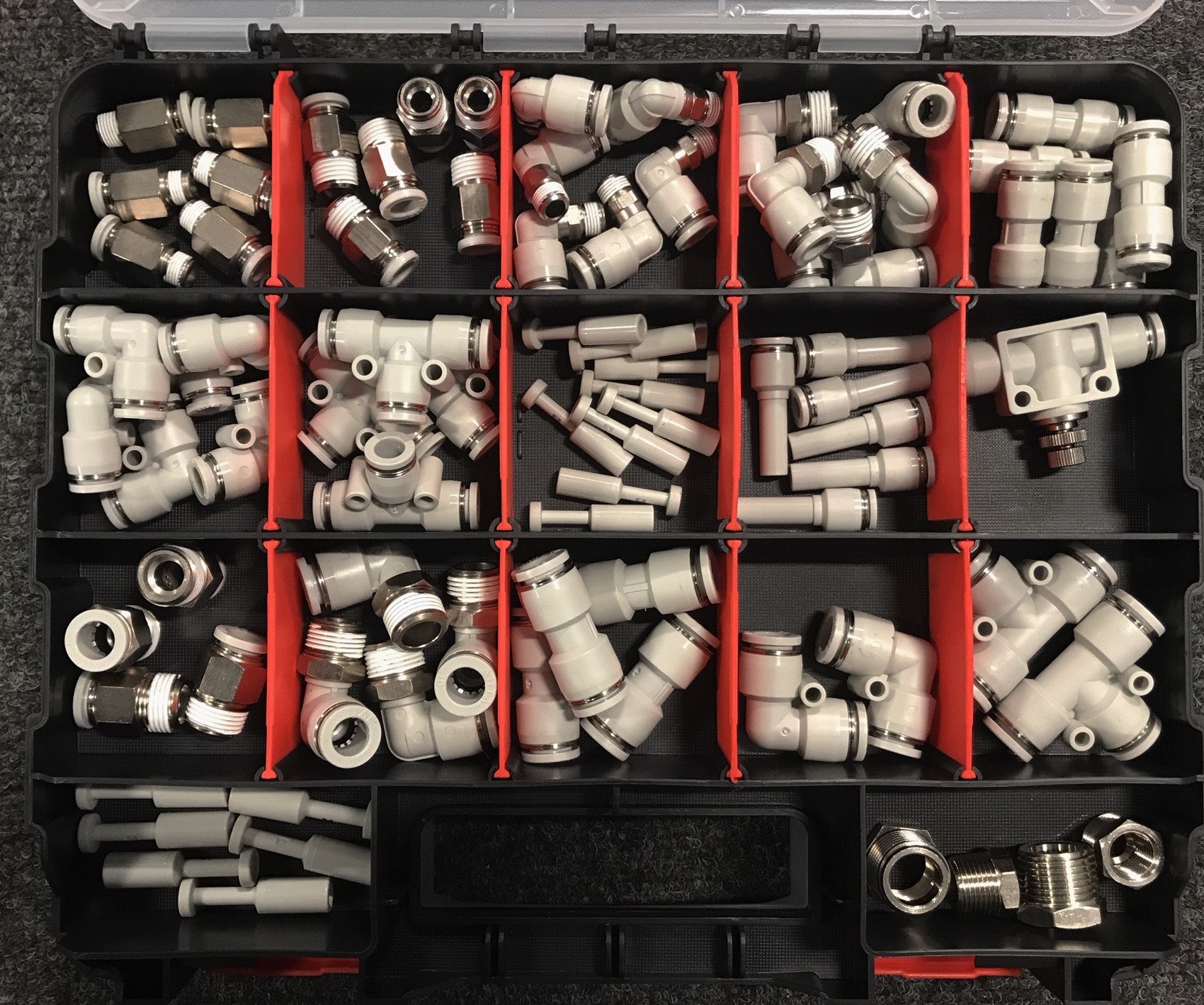 194 Piece Double Sided Assortment Box of Pneumatic Push-In Fittings ...